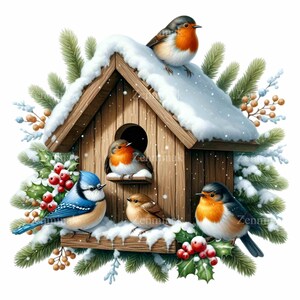15 PNG Winter Birdhouse – Christmas Birds Clipart – Holiday Scene for ...