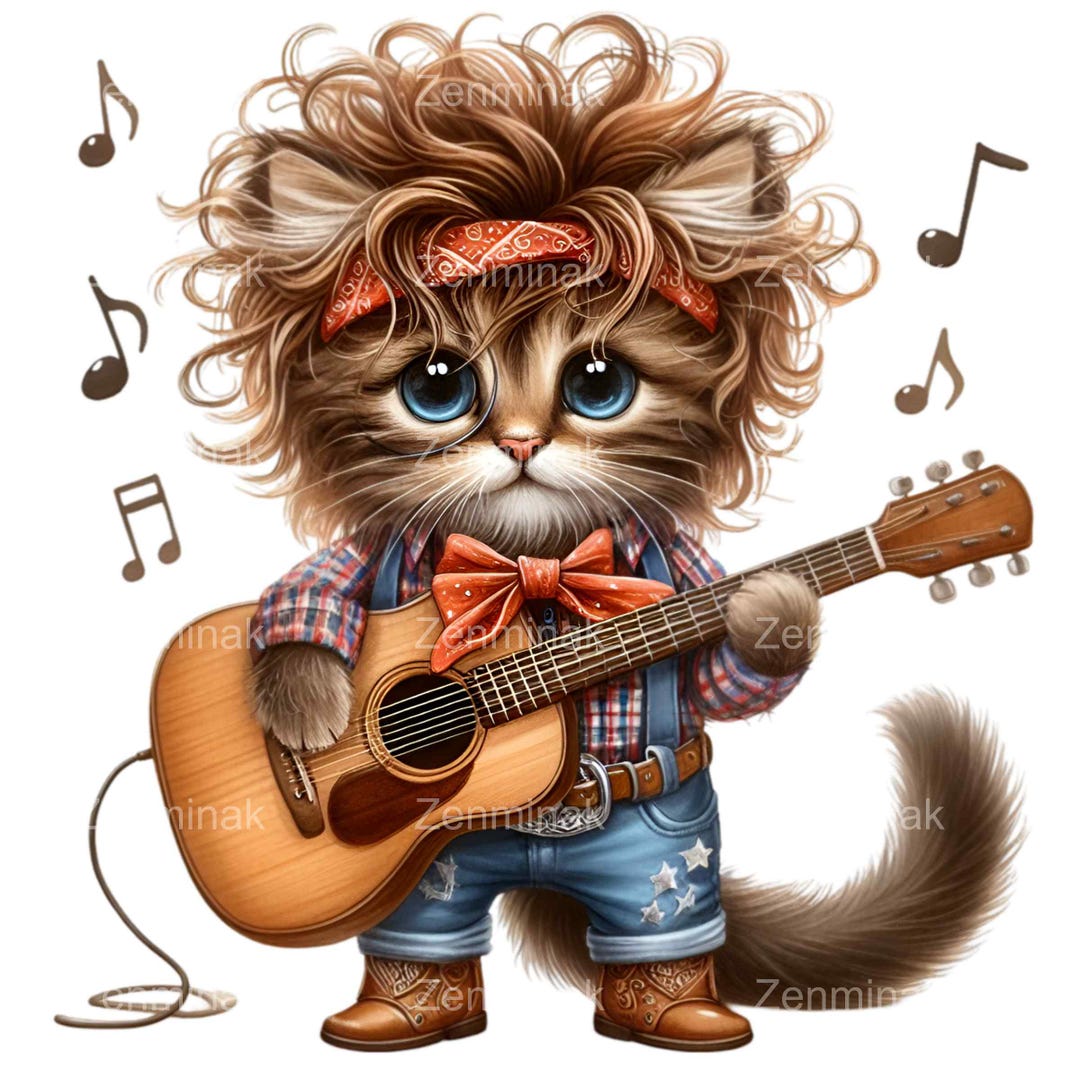 Cat Playing Guitar PNG, 14 Country Music Kitten Clipart, Cute Feline ...