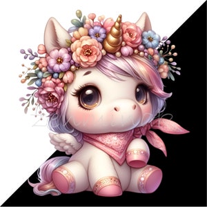 Unicorn Clipart, 10 PNG Watercolor Floral Rainbow Unicorn, Flowers ...