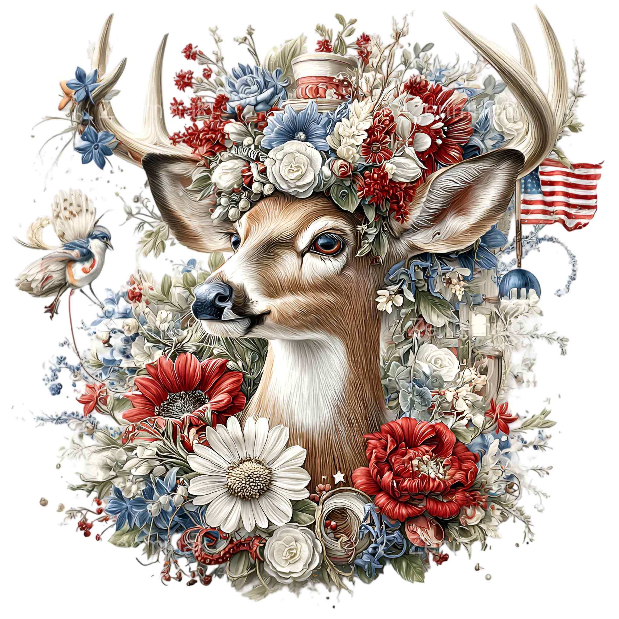 14 PNG Floral Deer Antler, Woodland Wildlife Clipart, Flower Buck ...