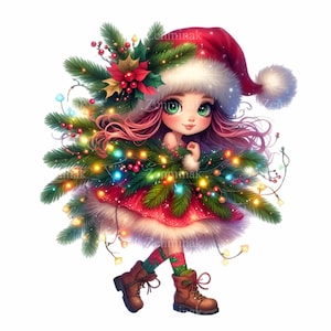 Christmas Fairy Girl PNG Clipart, 15 Festive Dress With Lights & Santa ...