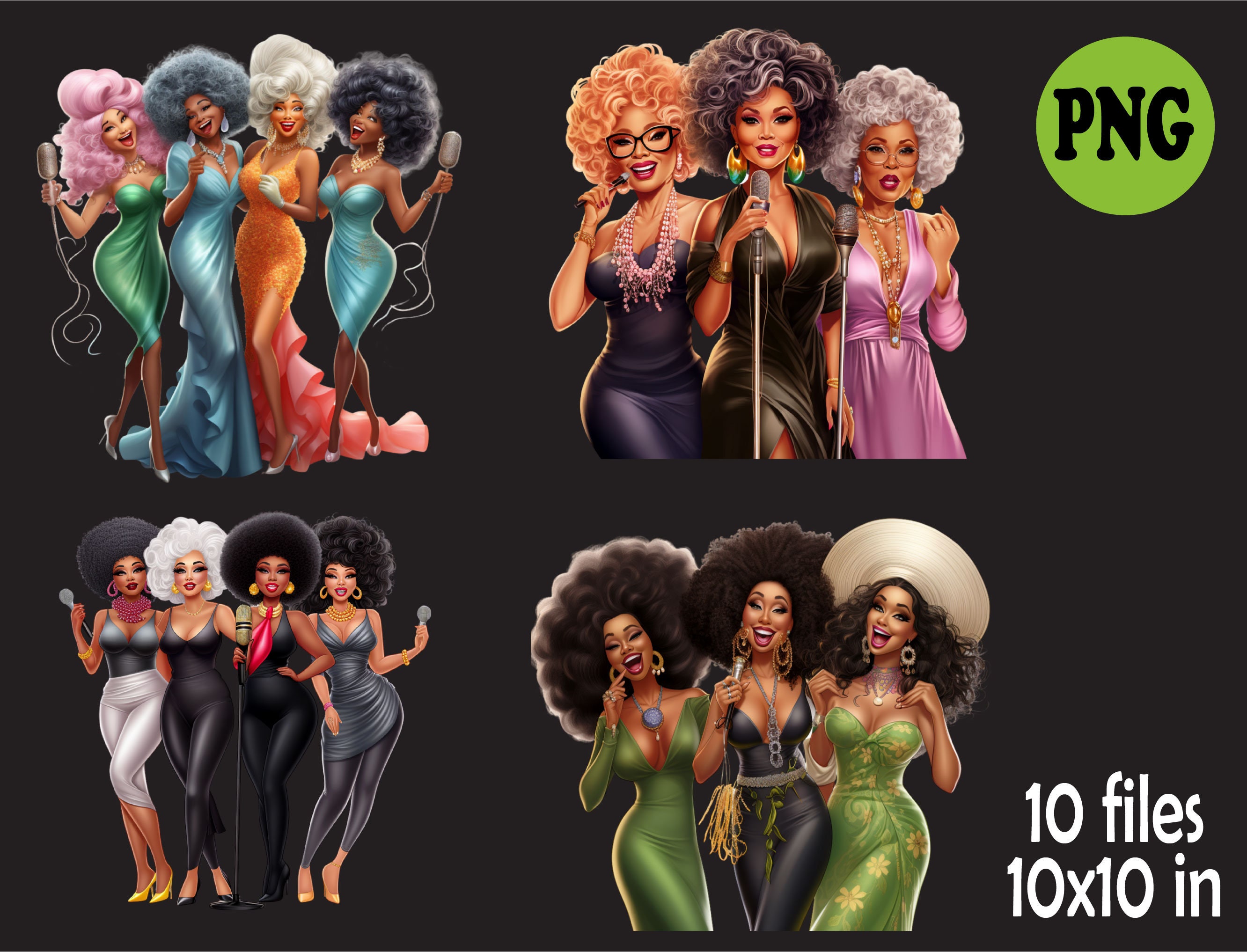 10 PNG Retro Diva Group Clipart – Curvy Women With Microphones PNG ...