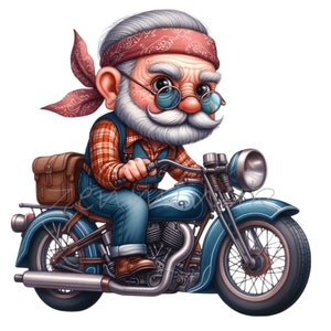 Senior Man With Motorcycle 12 PNG Funny Comics Grandpa Bandana Cartoon ...