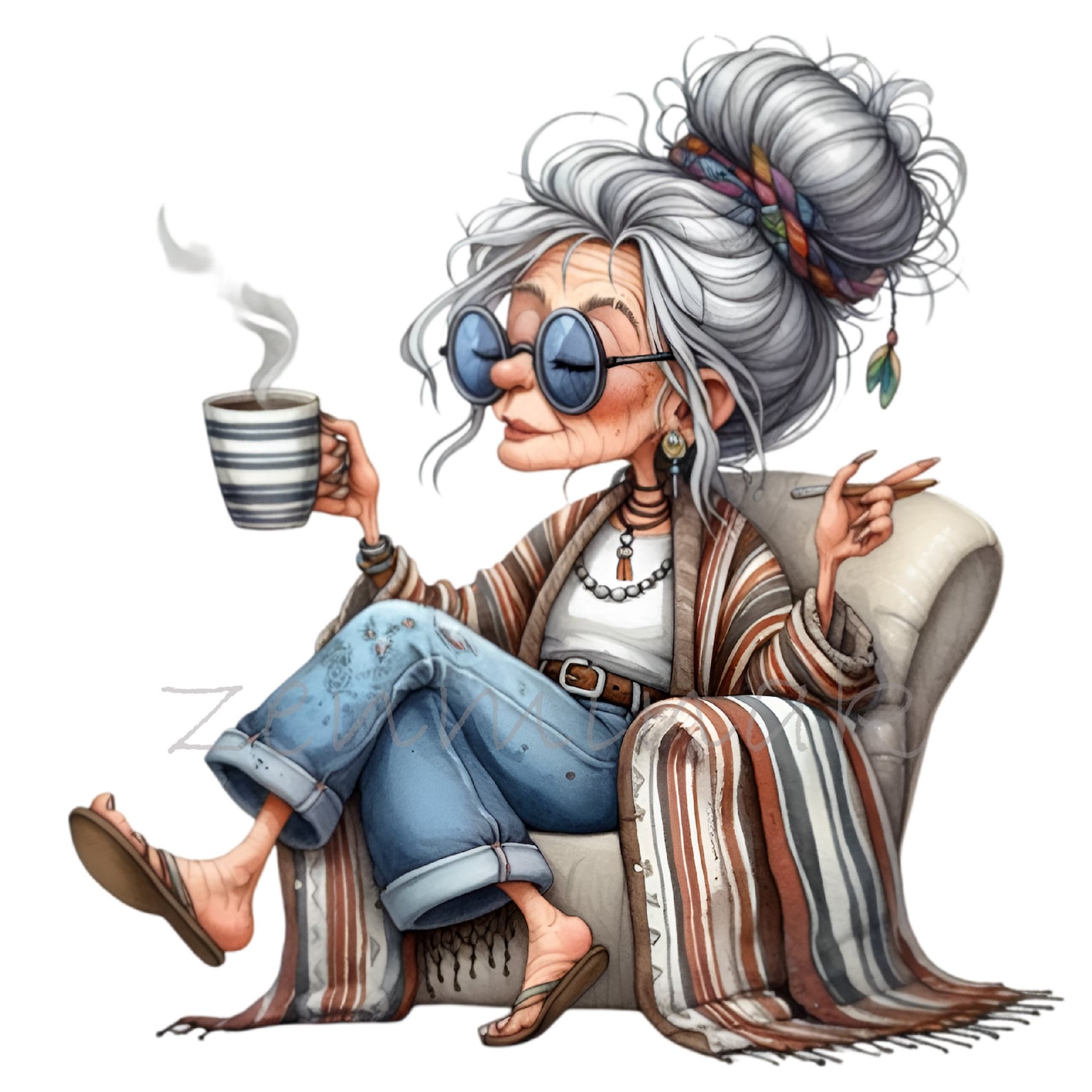 Senior Lady Drinking Coffee 12 PNG Funny Comics Grandma Cartoon ...