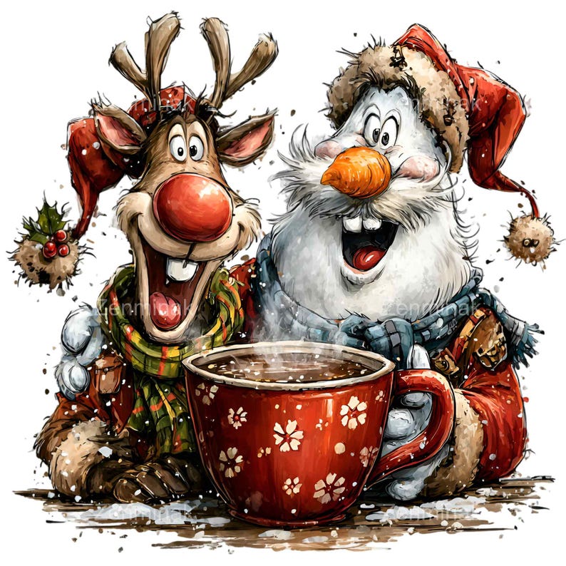 15 PNG Christmas Clipart PNG – Santa With Reindeer and Snowman Art ...