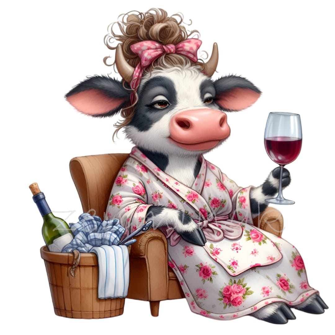 Funny Cow Drinking Wine Clipart, 12 PNG Housewife Beer Cocktails Alcohol Cartoon Comics Animal ...