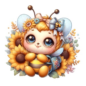 Honey Bee Clipart, 12 PNG Watercolor Baby Clip Art Sunflowers PNG ...