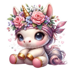 Unicorn Clipart, 10 PNG Watercolor Floral Rainbow Unicorn, Flowers ...