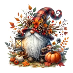 Autumn Gnome Clipart - 10 Fall Gnome With Lantern and Harvest ...