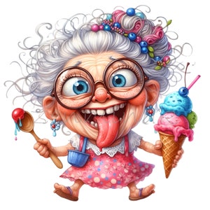 Senior Woman Eating Ice Cream 15 PNG Funny Comics Grandma Cartoon ...