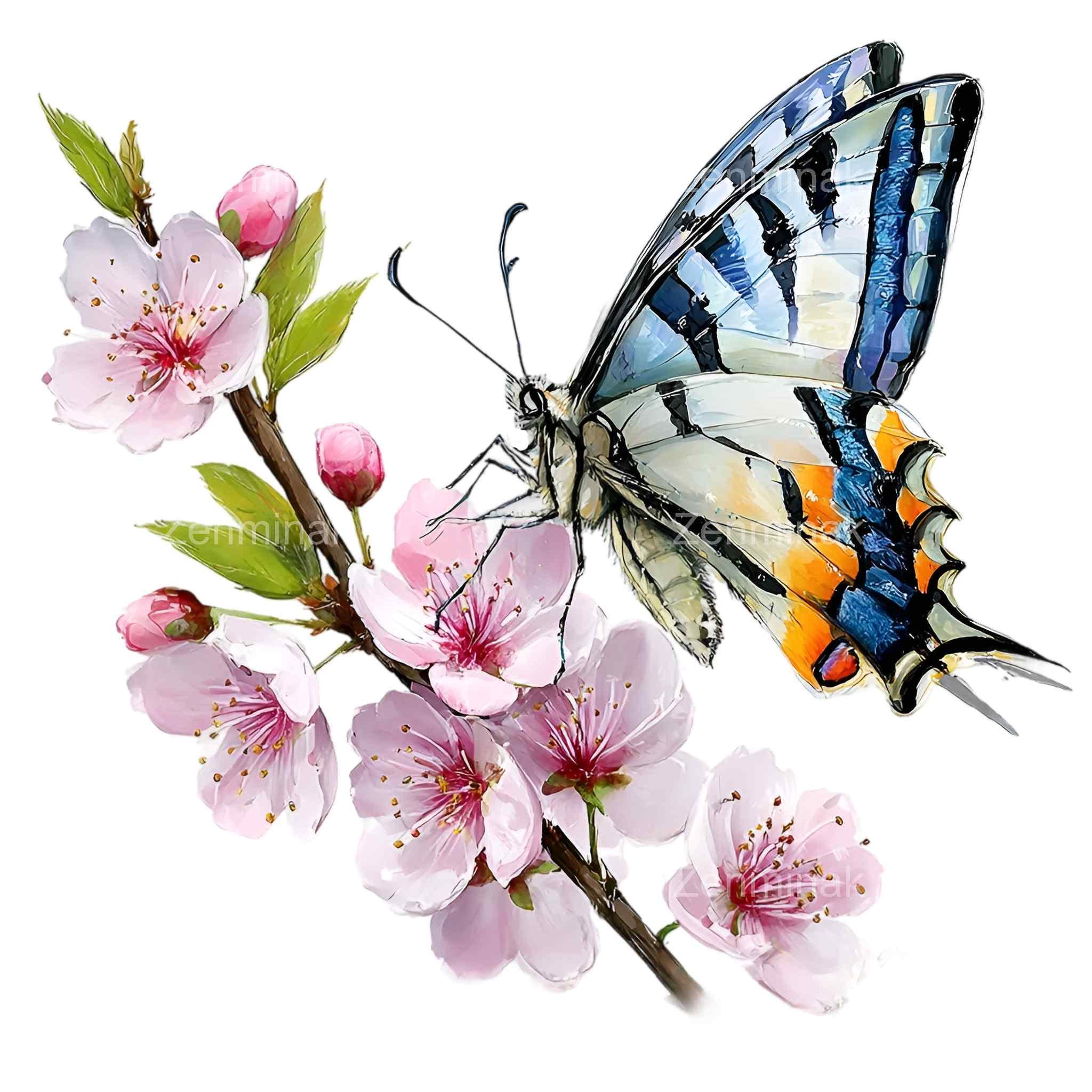 16 PNG Spring Butterfly Clipart – Watercolor Floral With Cherry ...