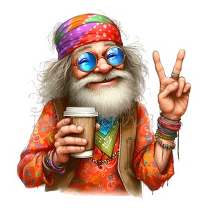 Peaceful Hippie Grandpa With Coffee Clipart - 10 Vibrant and Fun ...