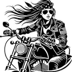 4 Motorcycle Girl SVG Cut File - Wind-blown Biker Lady Design - Cool ...