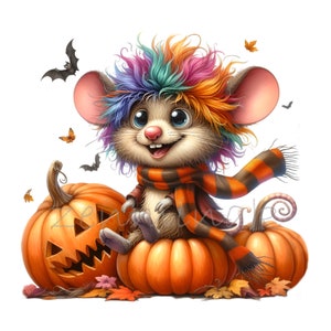 15 Halloween Mouse Clipart PNG, Cute Dressed-up Mouse With Rainbow Hair ...