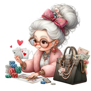 Senior Lady Playing Cards 12 PNG Funny Comics Grandma Cartoon ...