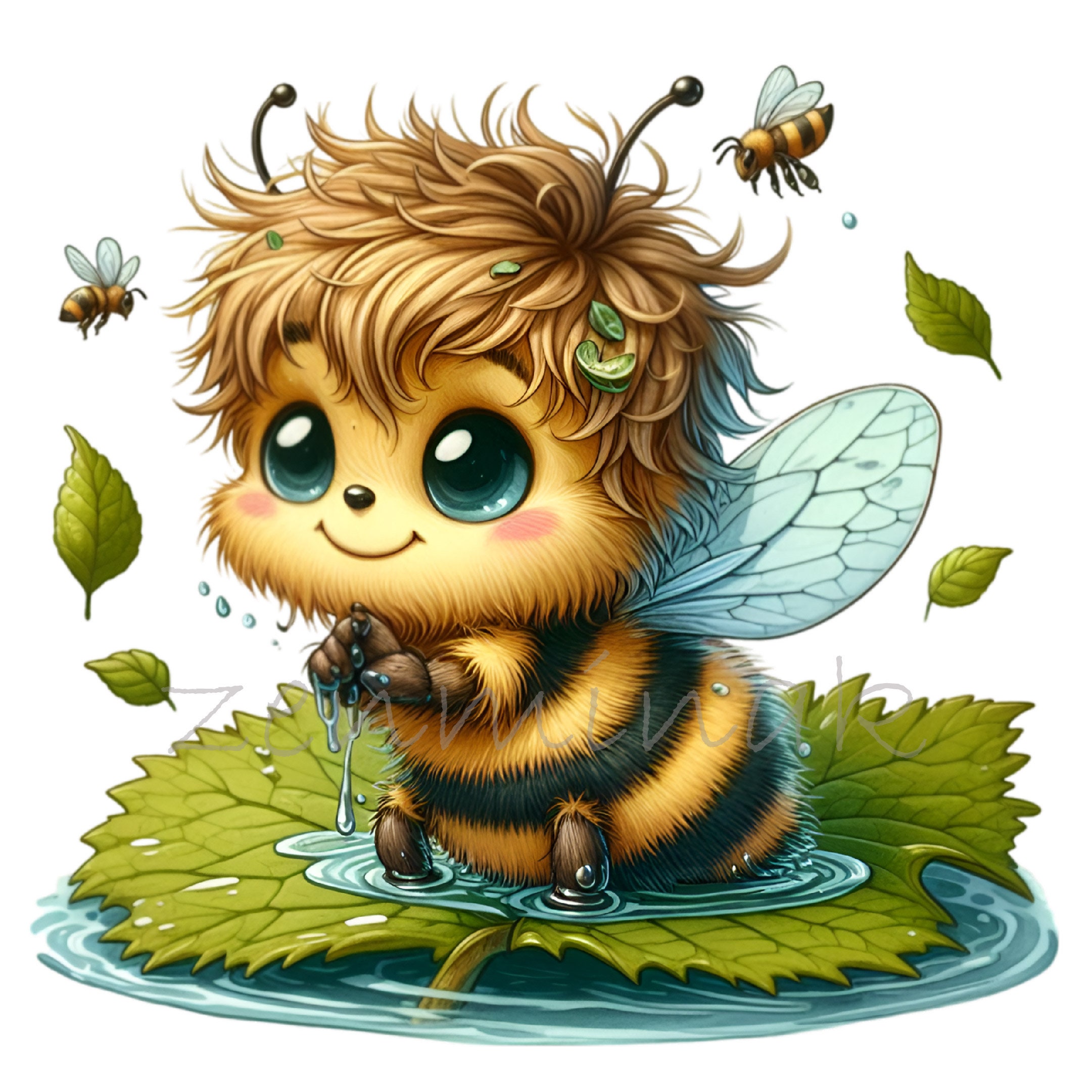14 PNG Bumblebee Clipart, Messy Hair Bee Spring Garden Graphics - Etsy