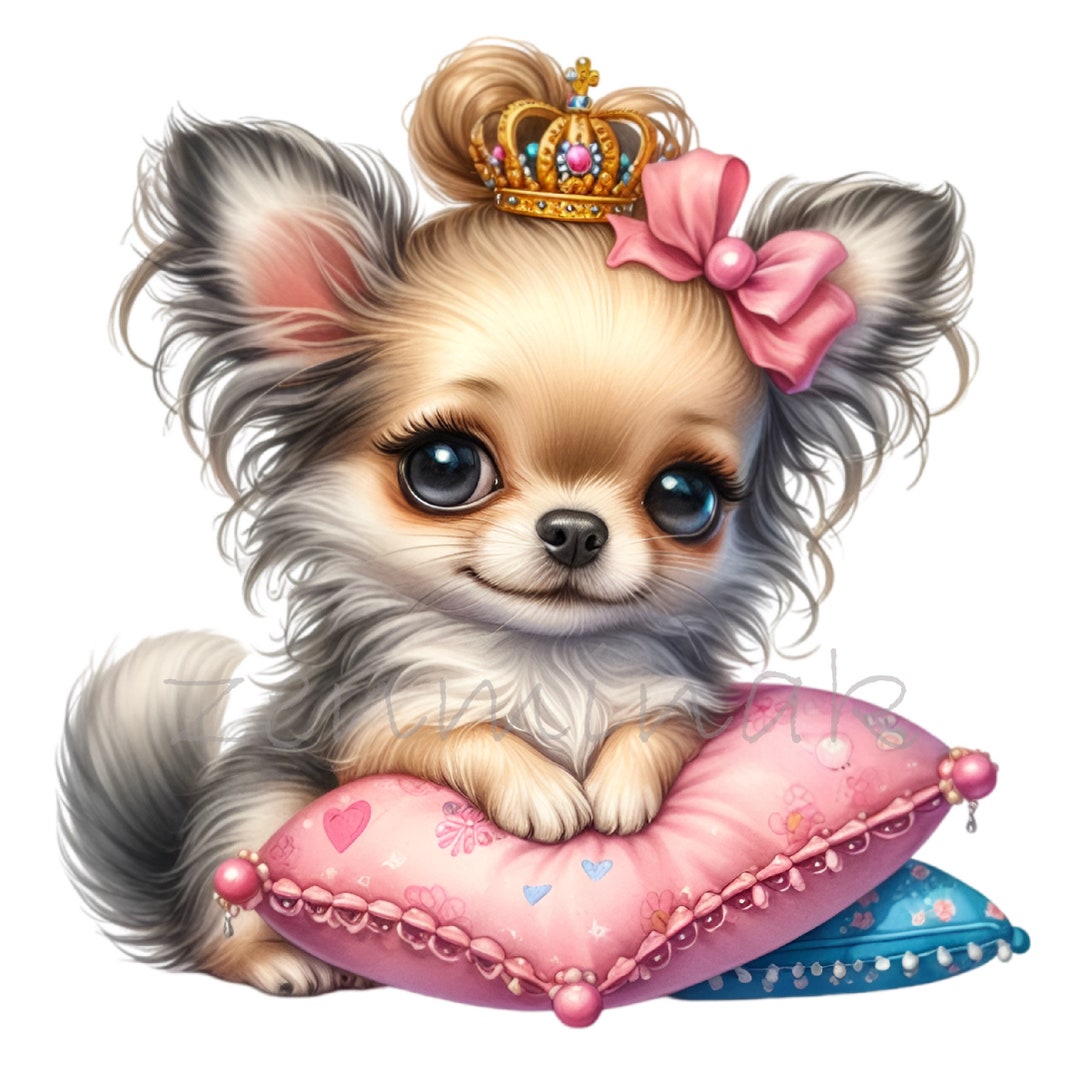 Chihuahua Princess Sleeping on Pillow 10 PNG Baby Nursery Illustration ...