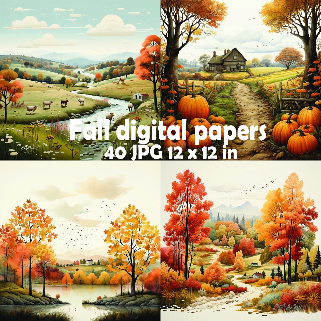 Watercolor Rustic Fall Landscape Digital Papers 40 JPG - Etsy