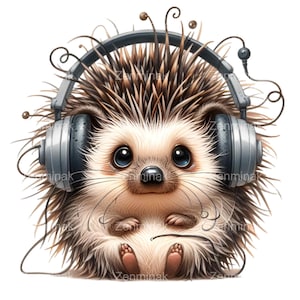 Cute Hedgehog With Headphones PNG, 12 Music Lover Animal Clipart ...