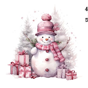 Pink Snowman Clipart PNG Watercolor Pink Christmas Winter Sublimation ...