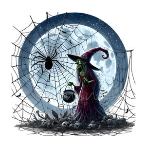 15 Halloween Witch Clipart PNG Flying Broom Moon Spider Web Haunted ...