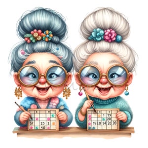 Senior Lady Playing Bingo 12 PNG Funny Comics Cartoon Illustration ...