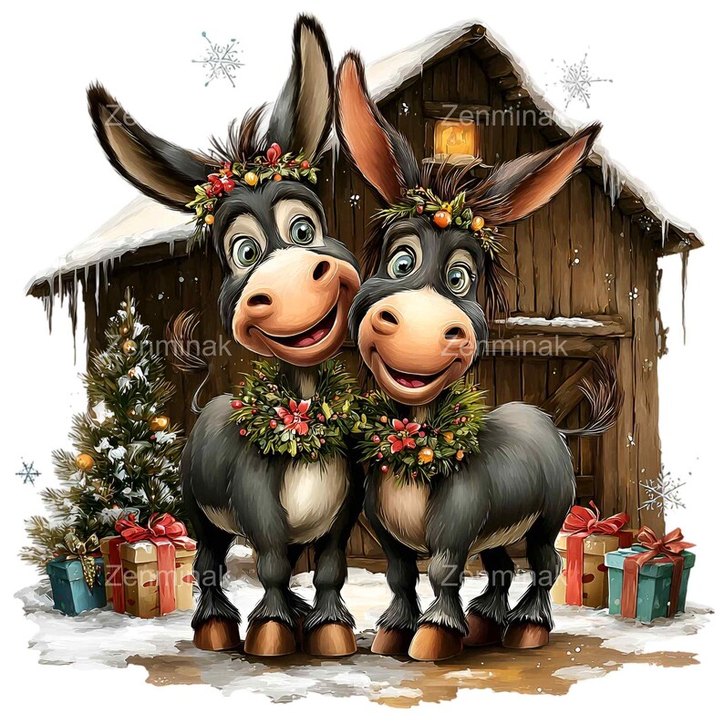 15 PNG Christmas Donkey Clipart – Festive PNG With Two Donkeys, Barn ...