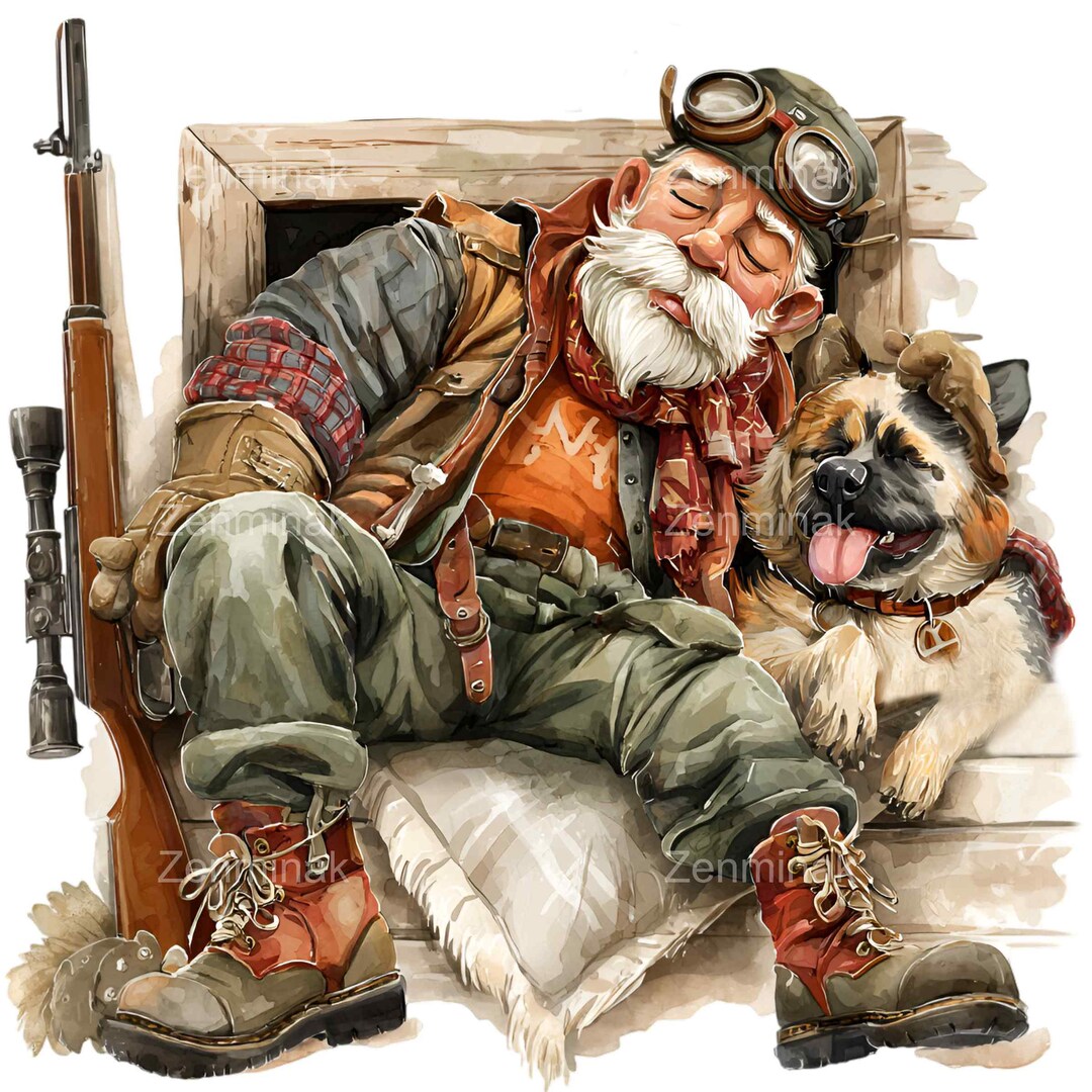 10 PNG Funny Hunter Clipart – PNG Old Man Sleeping With Dog ...