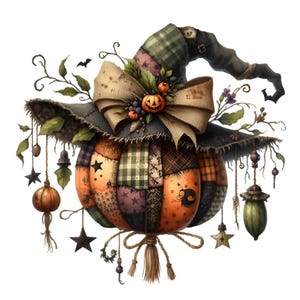 Spooky Halloween Pumpkin Clipart PNG, 15 Patchwork Jack-o'-lantern With ...