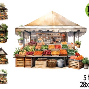 Watercolor Farm Stand Clipart Sublimation PNG - Etsy