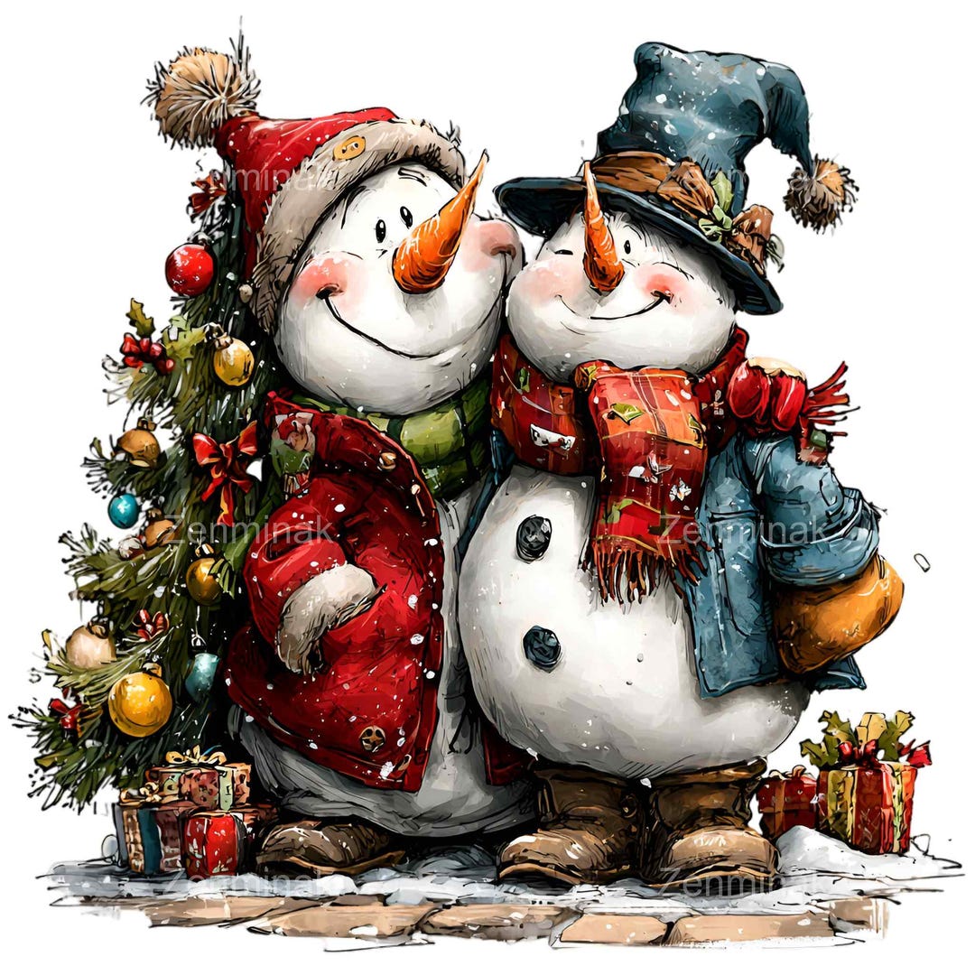15 PNG Snowman Couple PNG – Cute Christmas Snowmen Clipart – Winter ...