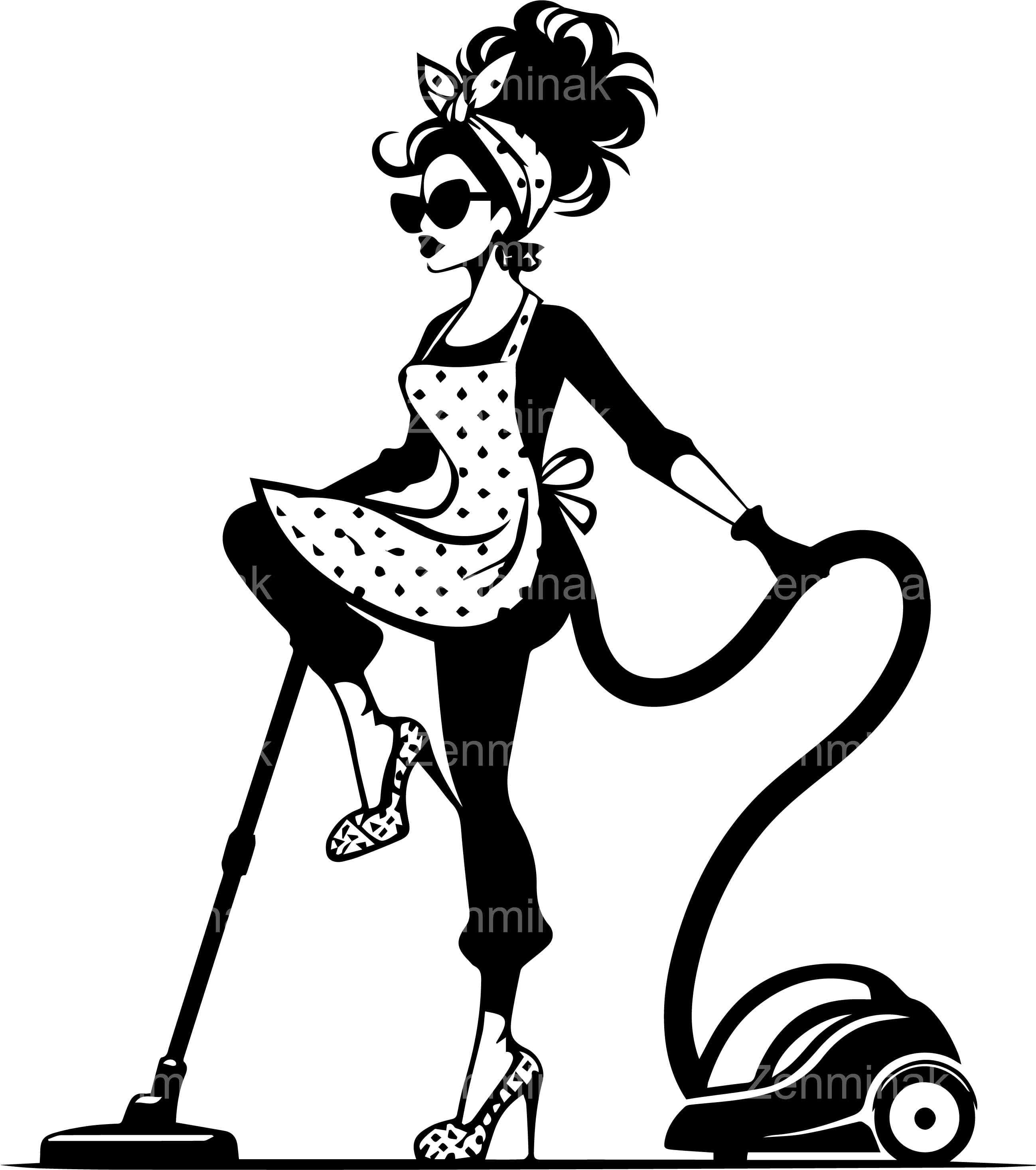 5 SVG Housewife SVG, Retro Cleaning Lady Cut File, Glamorous Vacuuming ...