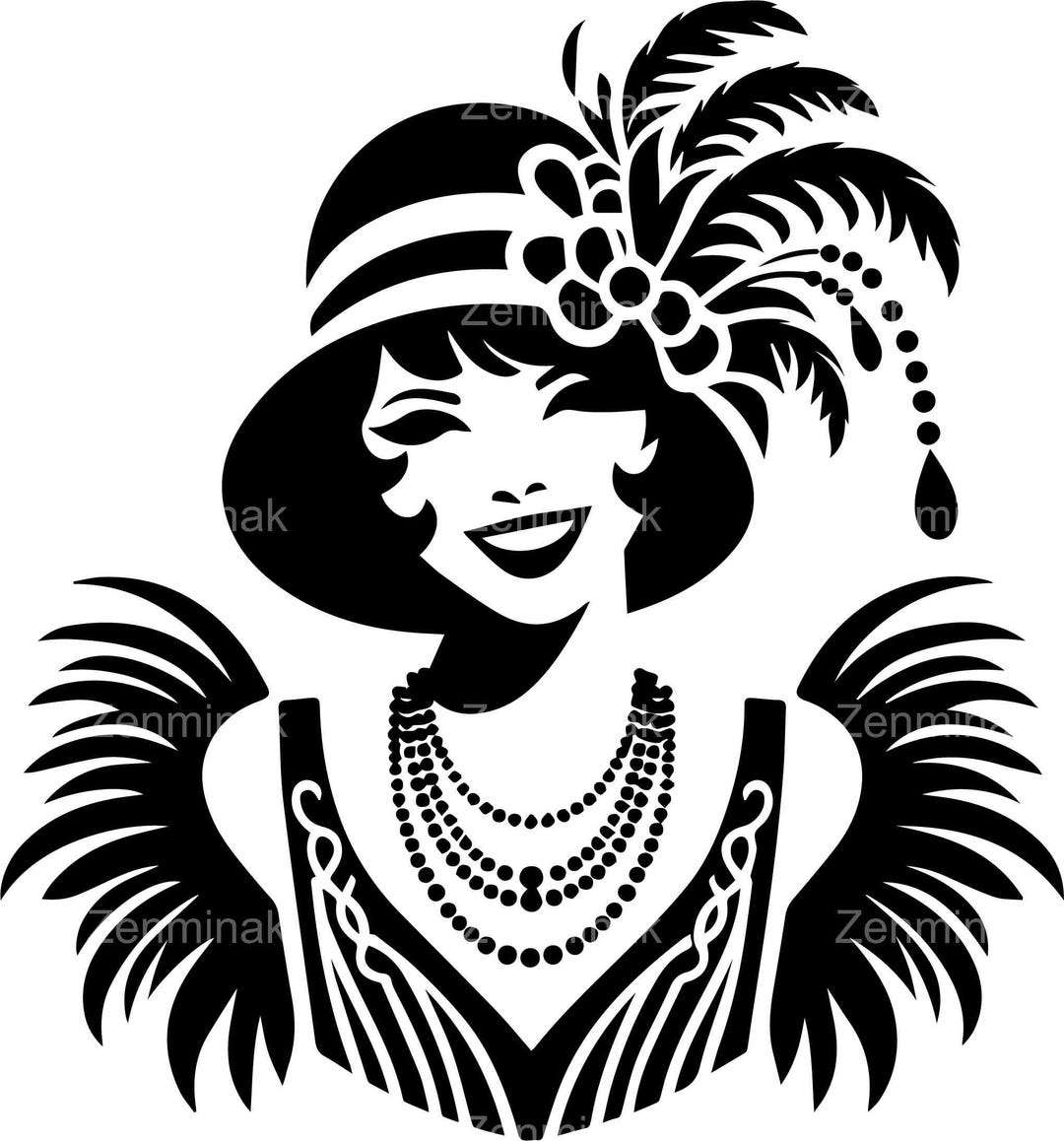 4 Vintage Woman With Feathered Hat SVG, Retro Flapper Silhouette Cut ...