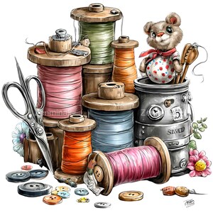 16 PNG Sewing Tools – Colorful Spools, Buttons & Scissors Clipart With ...
