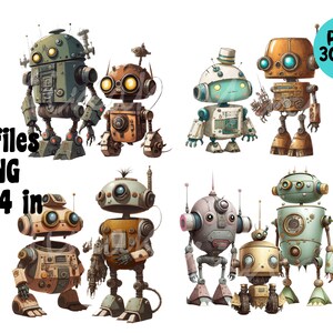 Cute Robots Clipart, Graphics PNG Digital Downloads, Printable Bundle ...
