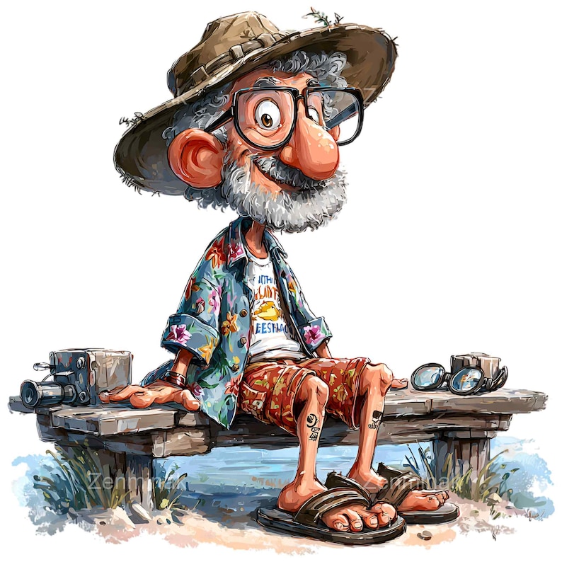 18 PNG Funny Grandpa Fishing Clipart – Cartoon Senior PNG for Summer ...