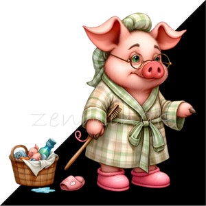 Piglet Clip Art, Cleaning Clipart, 12 PNG Housewife Washing Dishes ...