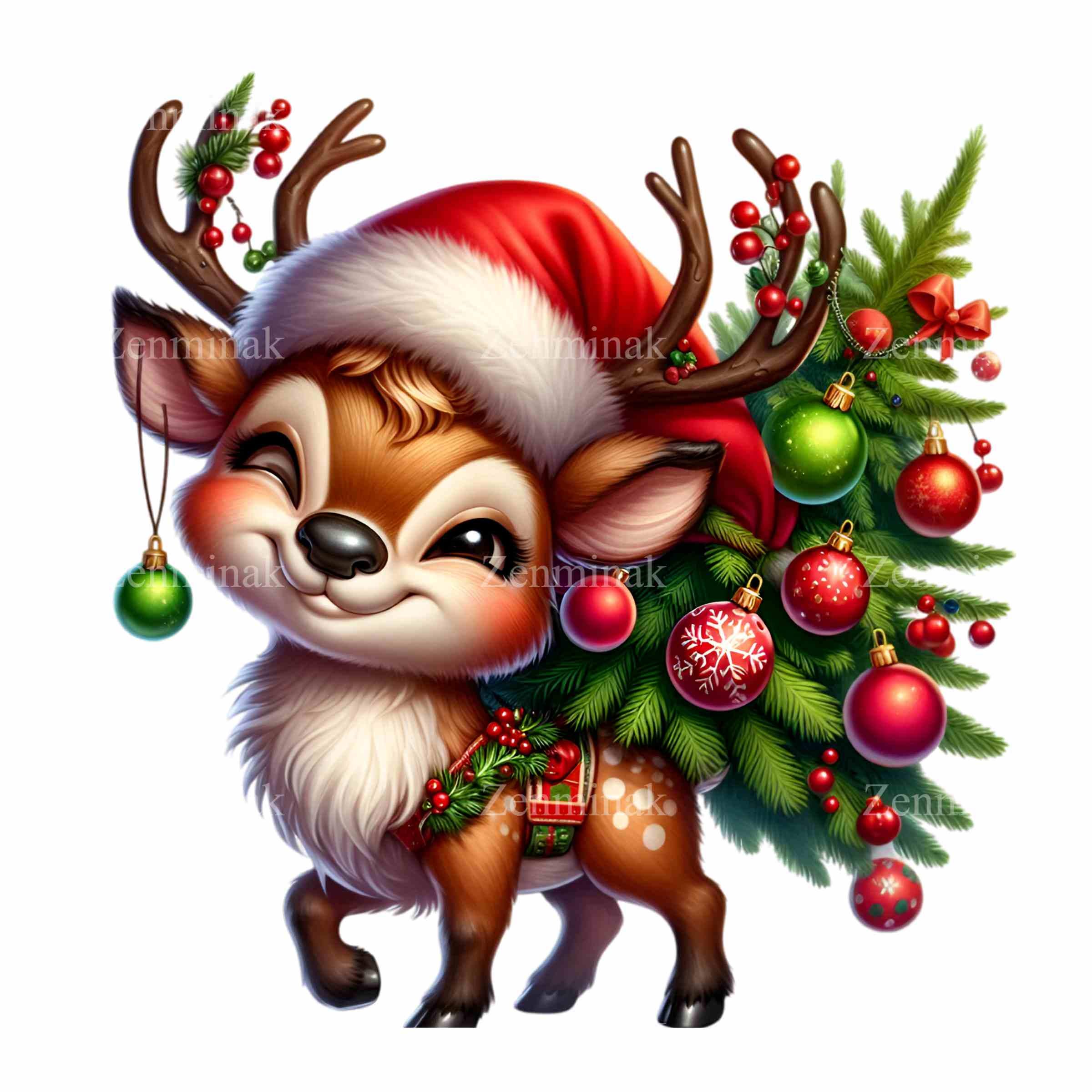 12 PNG Christmas Reindeer Clipart – Cute Festive Deer – Holiday Animal ...