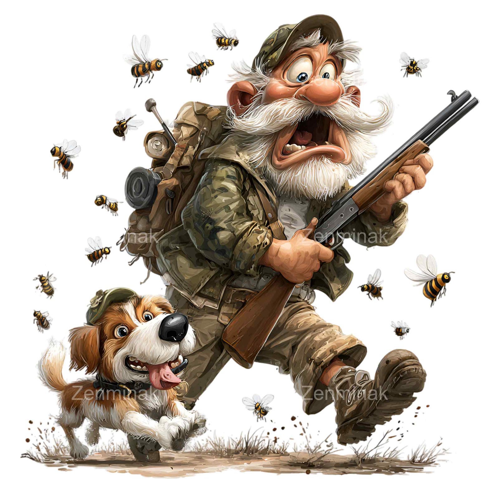15 PNG Funny Hunter Clipart – PNG Old Man Running With Dog Illustration ...