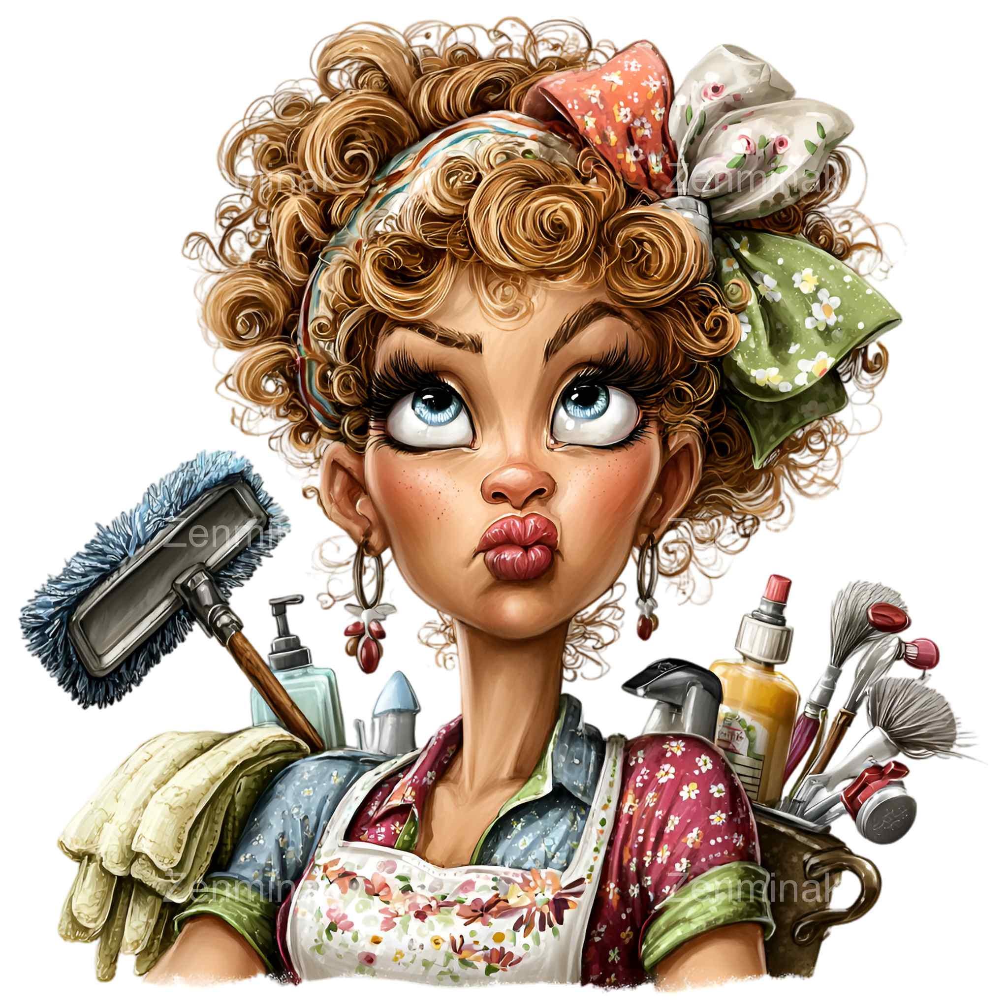 15 PNG Funny Cleaning Lady Clipart – Cartoon Woman With Glasses and ...