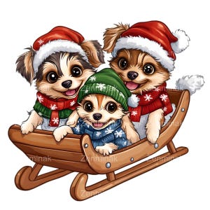 Christmas Puppies PNG Clipart 10 Cute Festive Puppies in Santa Hat and ...