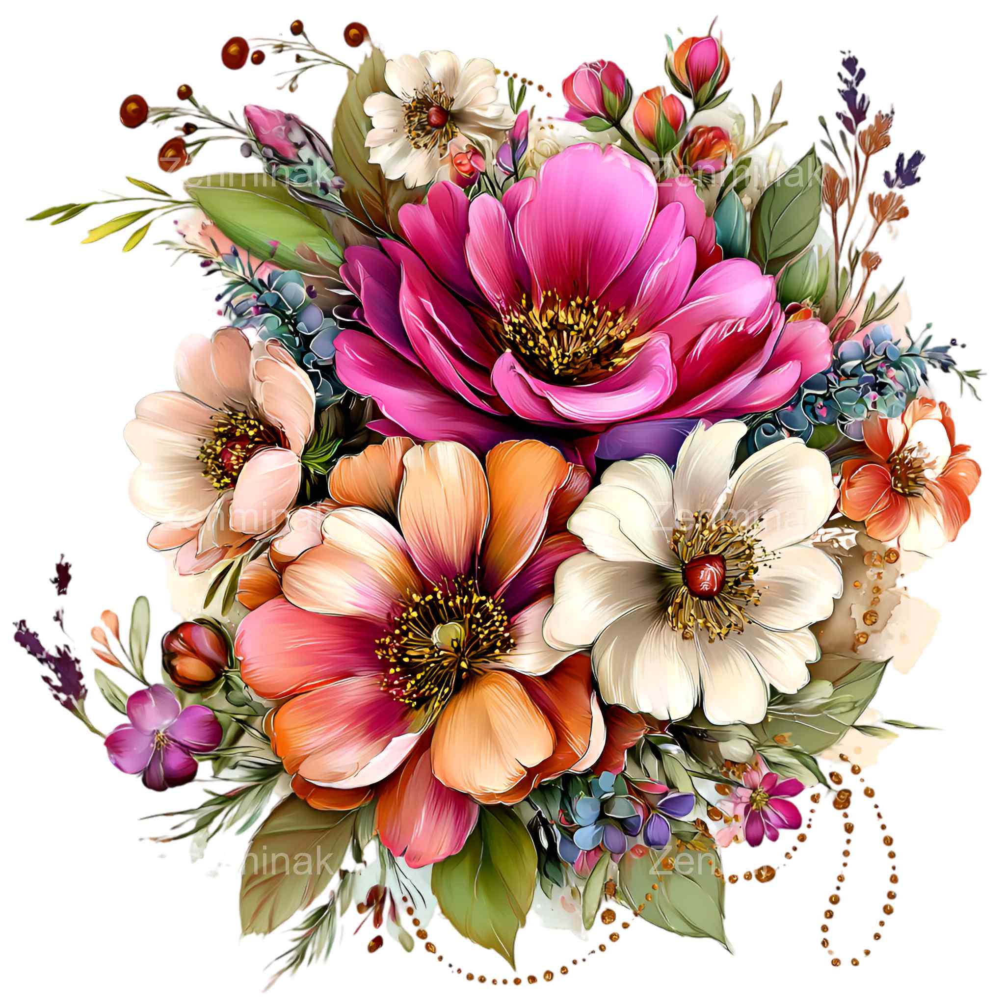 12 PNG Colorful Floral Wreath Clipart, Watercolor Flower Circle ...