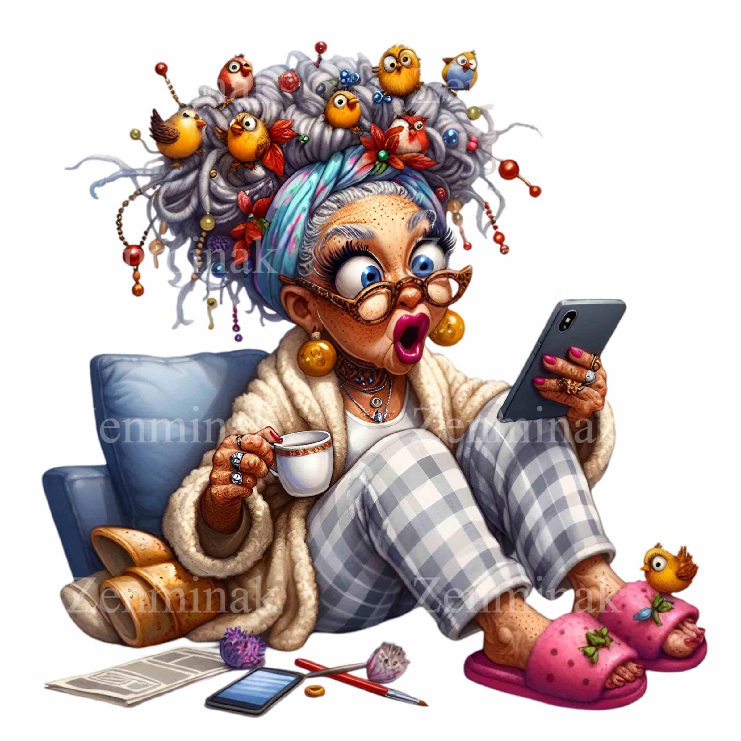 12 PNG Funny Grandma Clipart – Eccentric Senior Lady in Robe PNG ...