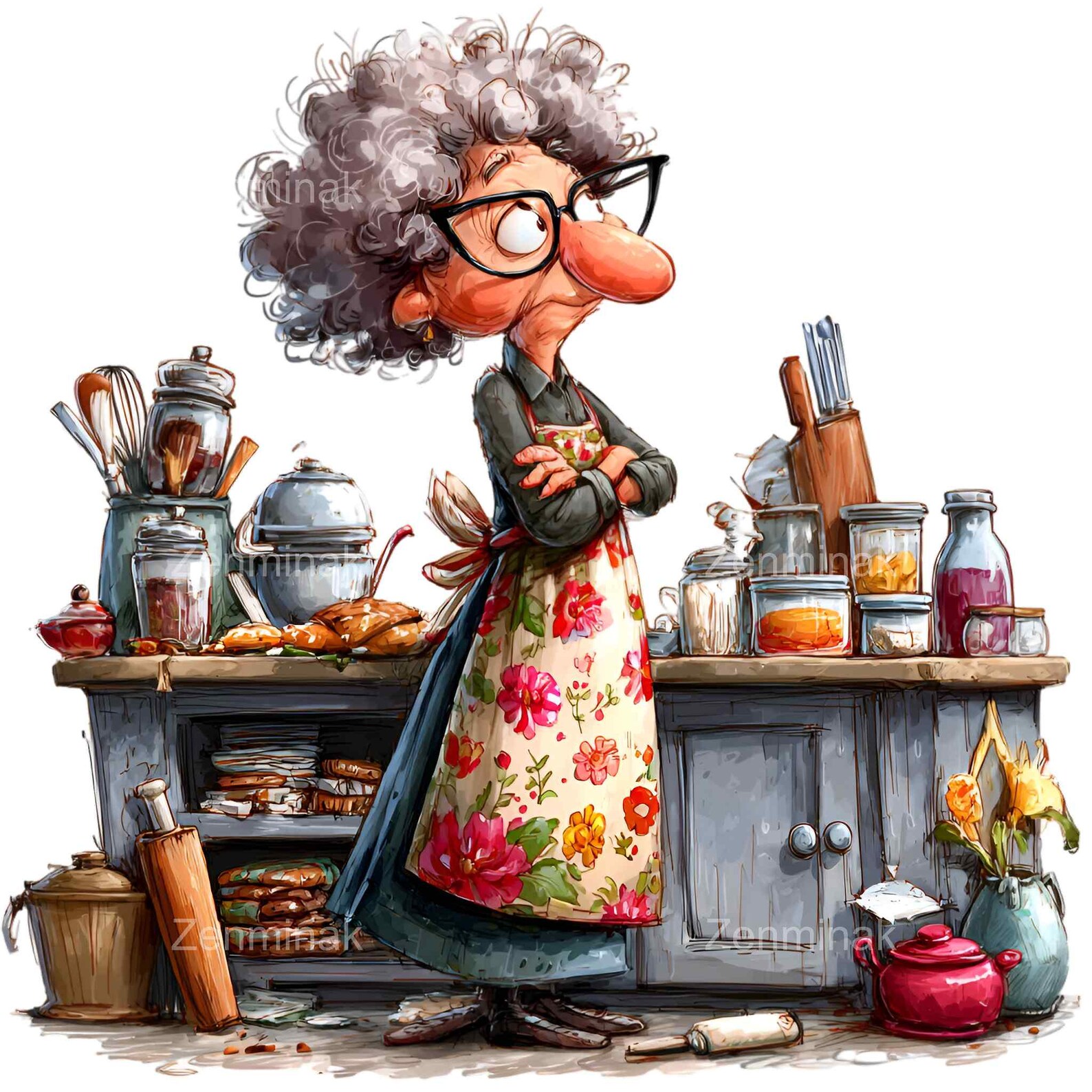 15 PNG Kitchen Grandma Clipart – Funny Lady Baking PNG – Whimsical ...