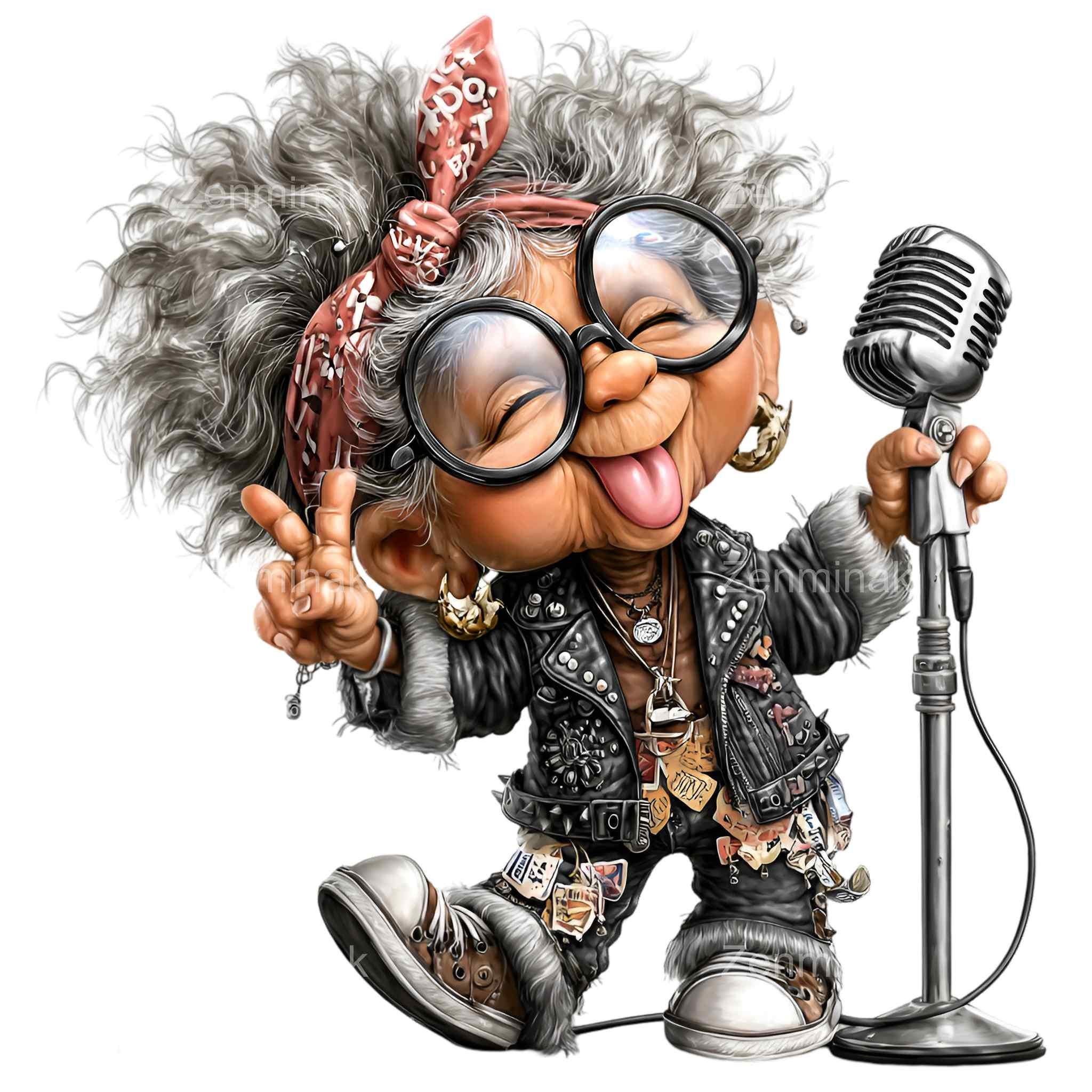 14 PNG Rockstar Grandma – Funny Singing Old Lady Clipart With ...
