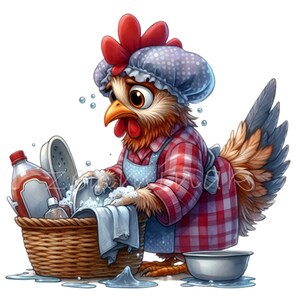 12 PNG Funny Housework Chicken Clipart – Dishwashing Hen PNG ...