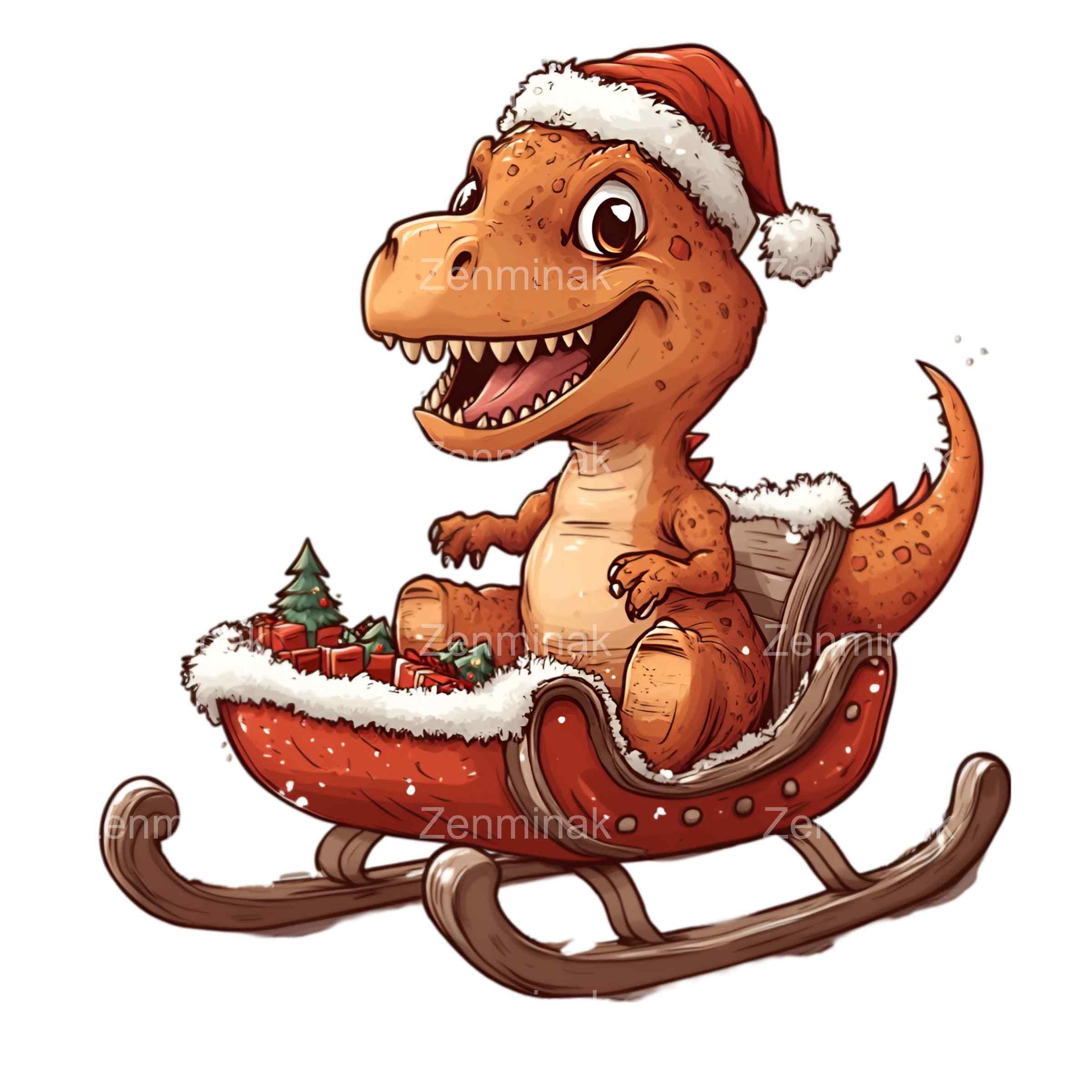 15 PNG Christmas Dinosaur Clipart – Cute Dino in Sleigh PNG – Holiday ...