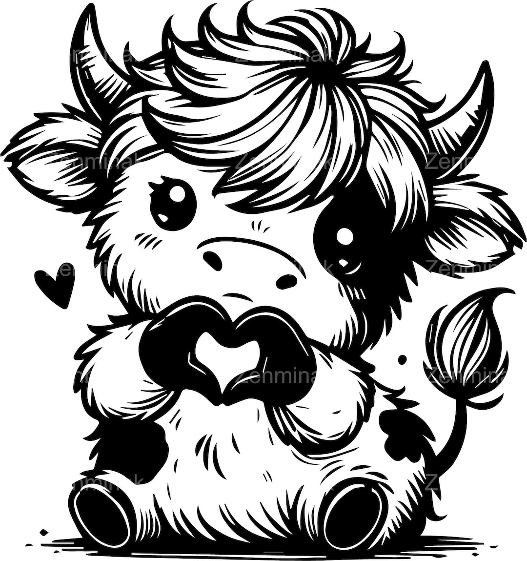4 SVG Cute Cow SVG – Baby Calf With Heart Clipart – Farm Animal ...