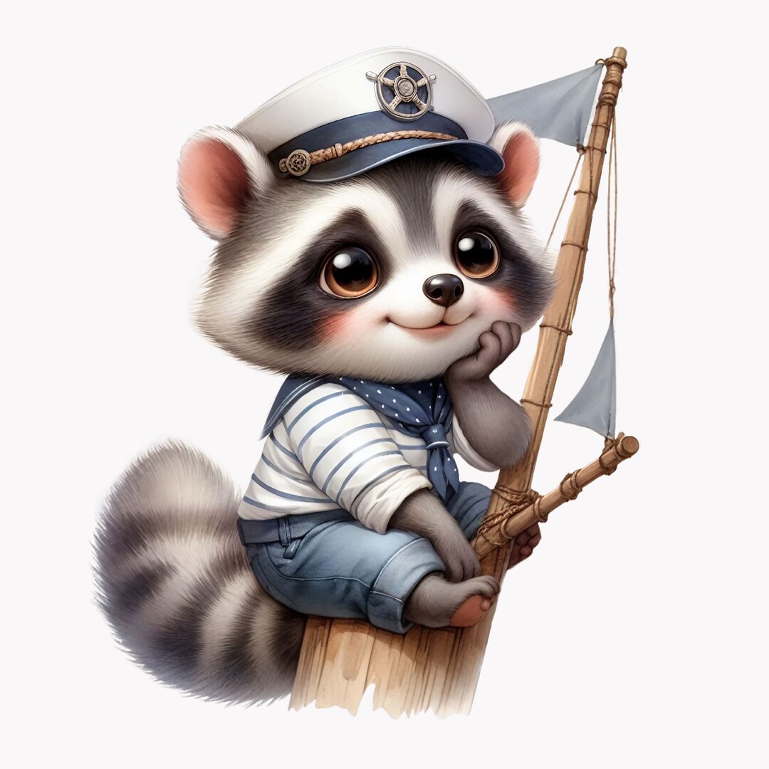 10 Cute Sailor Raccoon PNG Clipart – Captain Hat, Striped Shirt ...