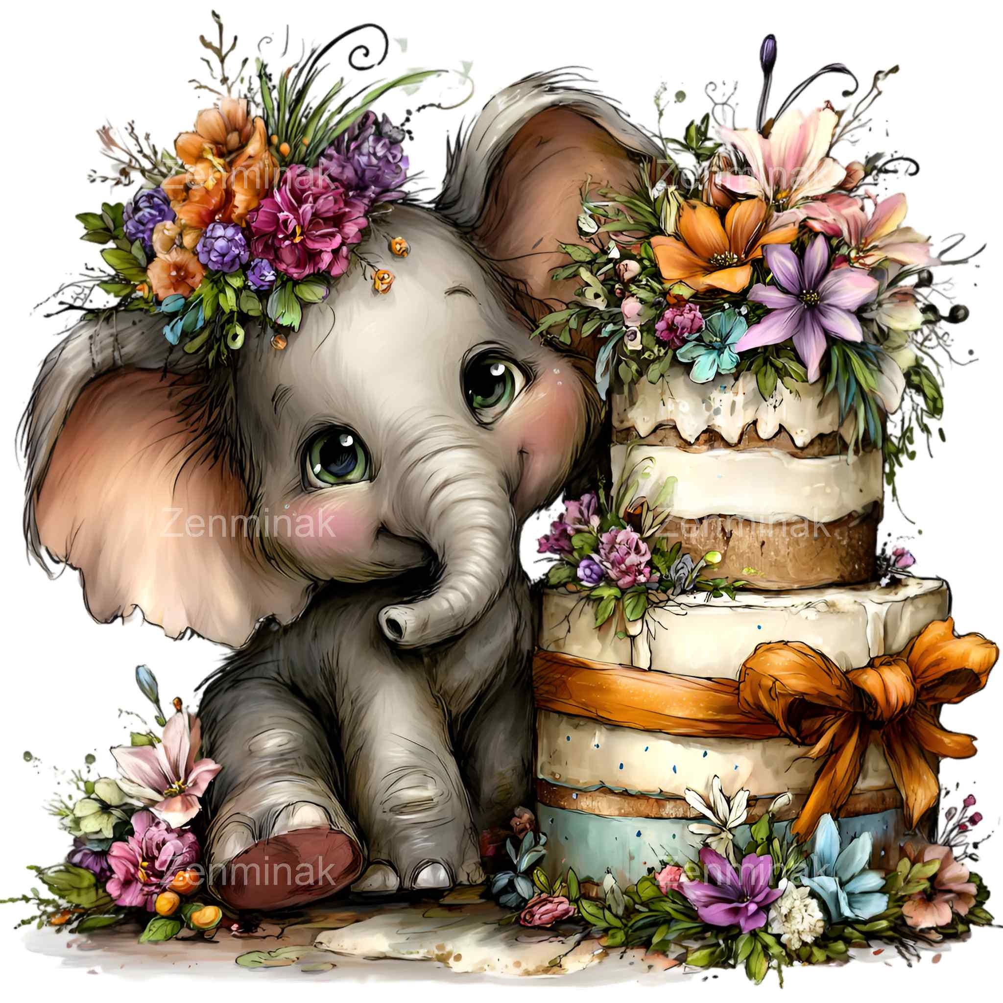 12 PNG Elephant Birthday Clipart – Cute Animal PNG – Baby Shower Cake ...